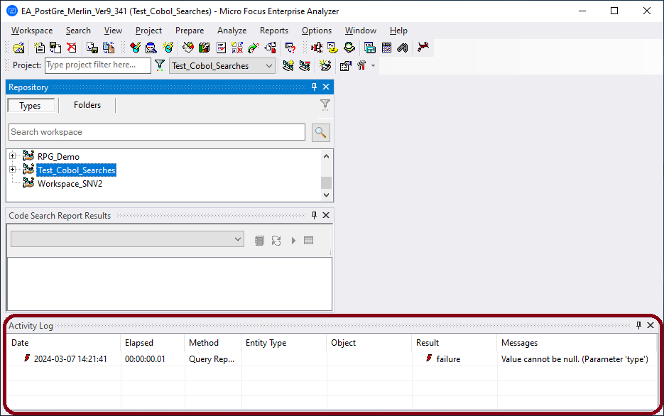 EA GUI error when repository query is run and chart viewer is disabled