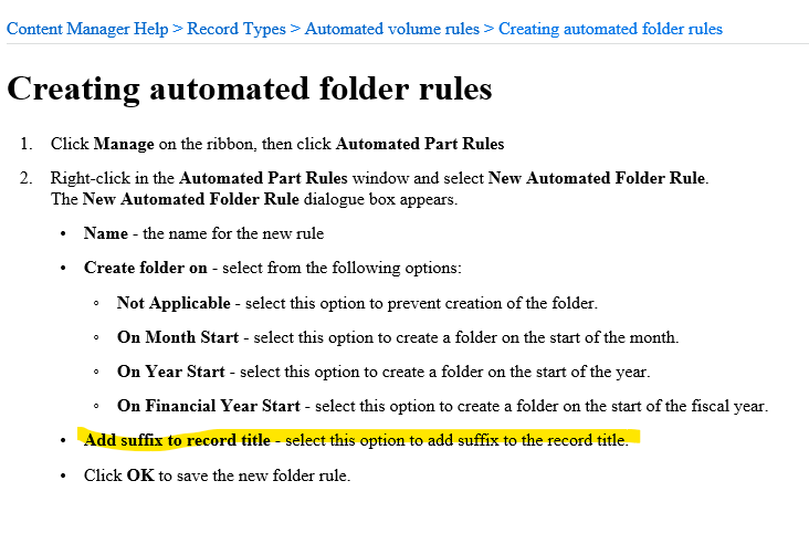 Content Manager - Automated Folder Creation - Add suffix to record title