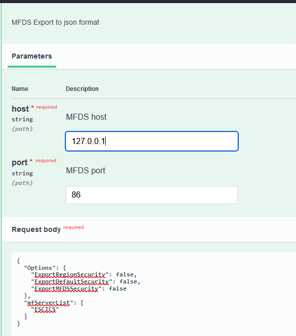 Exporting an MFDS repository or region in json format using the command ...
