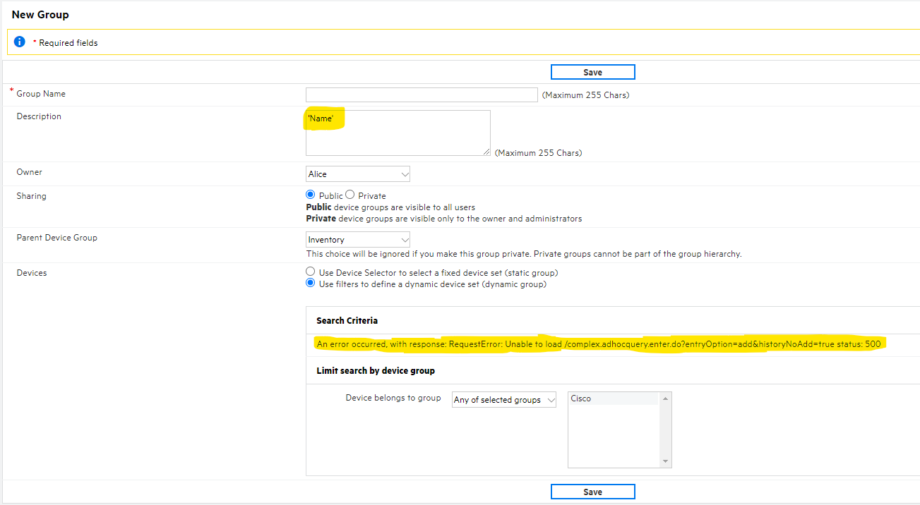 Unable to create device group in Network Automation by using single quote ('') in comment ...