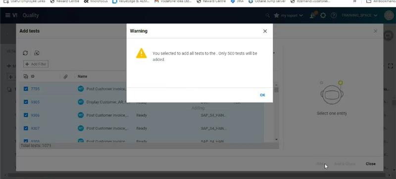Limitation for adding tests and running a test suite in ALM Octane.