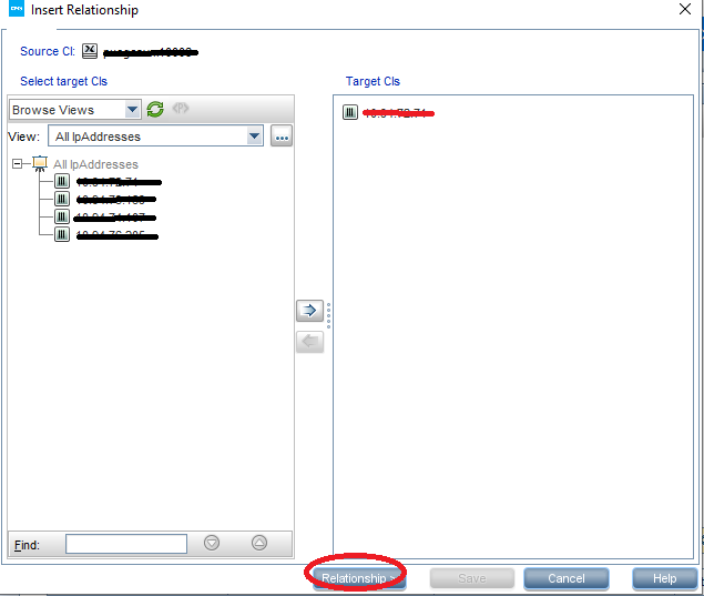 Not able to see newly created relationship when adding relationship between two CIs