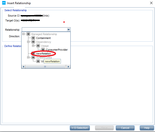 Not able to see newly created relationship when adding relationship between two CIs