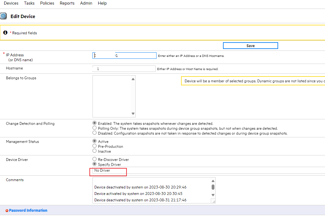 Snapshot failed in Network Automation(NA) 2021.11 with error message ...