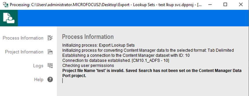 DataPort – error ‘Saved Search has not been set on the Content Manager ...
