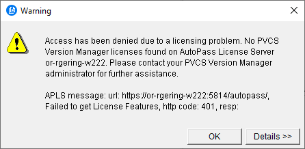 PVCS VM 8.7.0+ login fails with Failed to get License Features, http ...