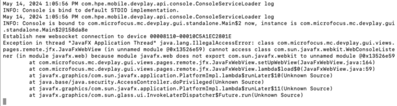 White loading screen problem in Dev Access UI for iOS