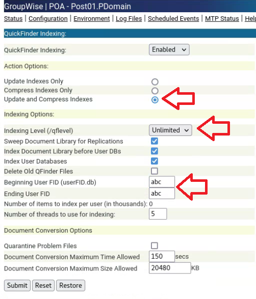 How to rebuild a GroupWise user's QuickFinder index
