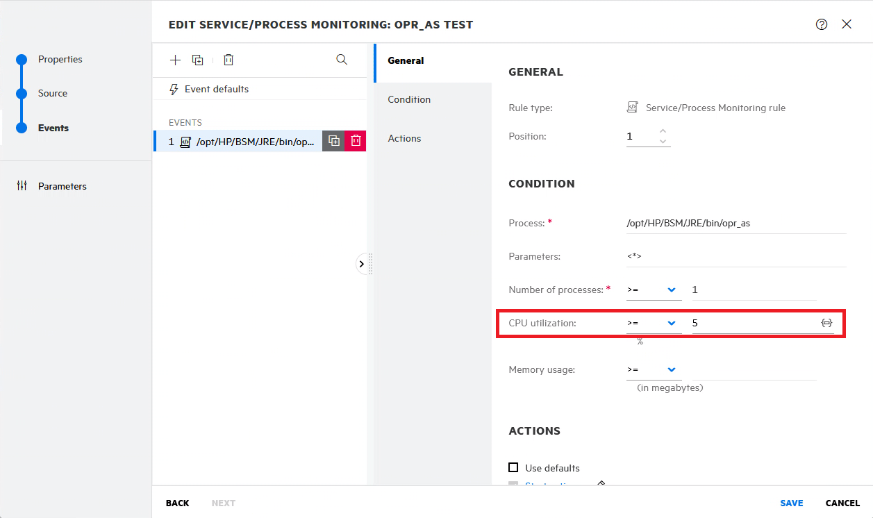 How to configure service/process monitoring policy of Operations Bridge ...