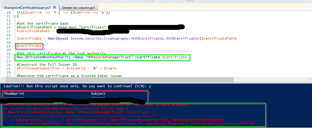 Issue when using PowerShell scripts from Content Manager's Documentation