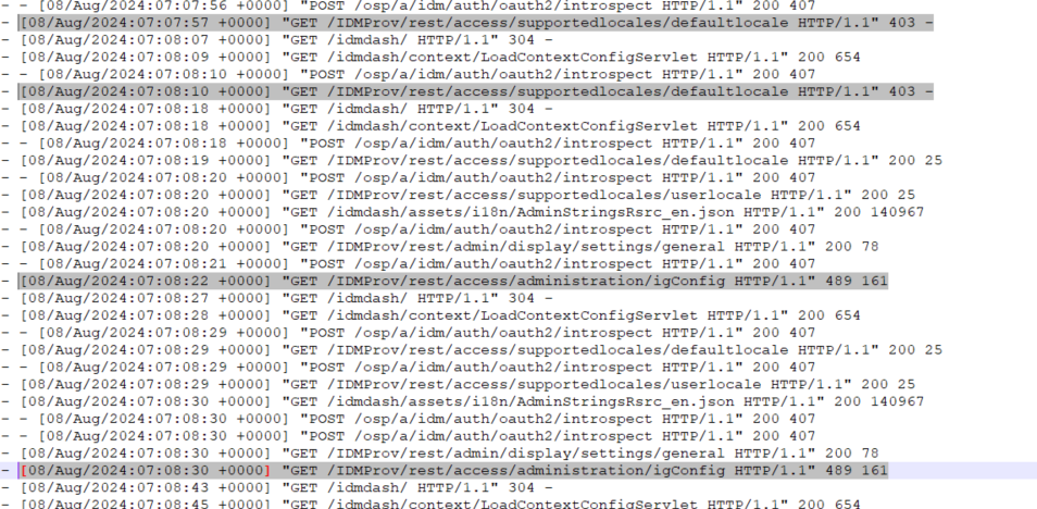 Identity Application web interface fails to render and 403 errors are seen in browser network trace