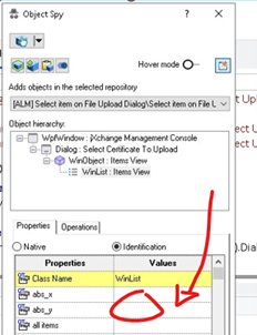 UFT One does not return the object properties after spying on it