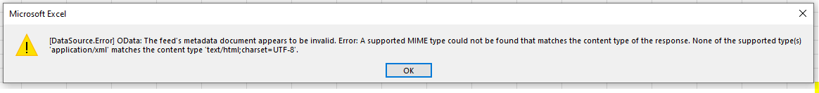PPM 24.3: Error when attempting to pulling data from an OData source from PPM to Excel sheet