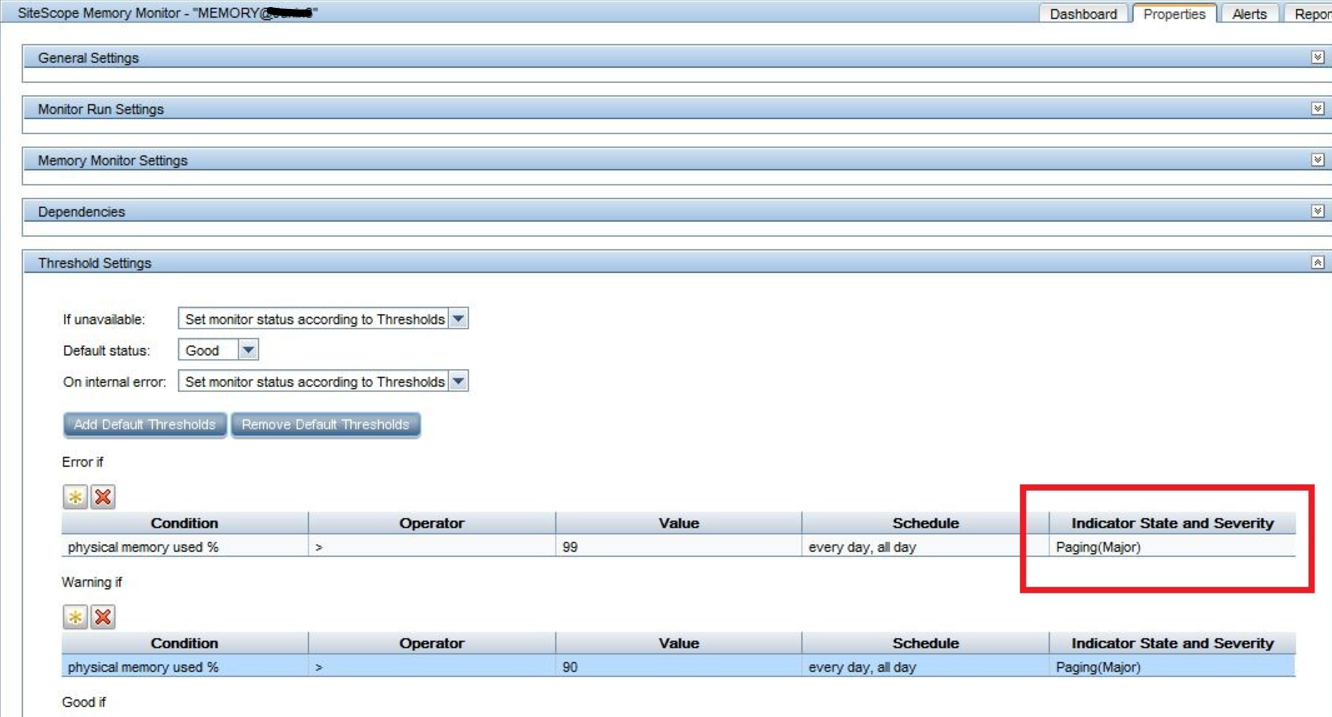 How to change the severity threshold in Memory monitor without APM ...