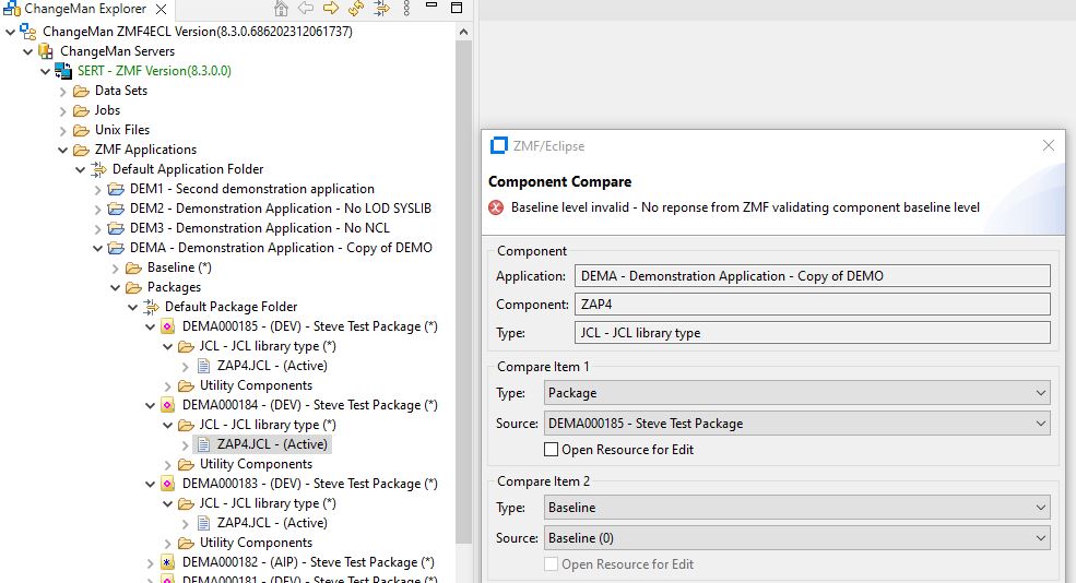 ZMF4ECL: Incorrect component Source Version displayed for Compare
