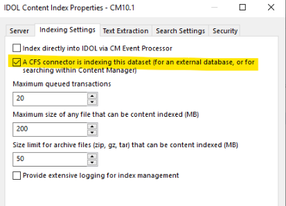 Indexing Content Manager records via IDOL Enterprise CFS connector