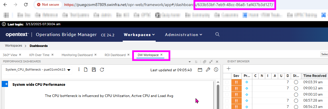 How to get the Dashboard ID for a custom workspace