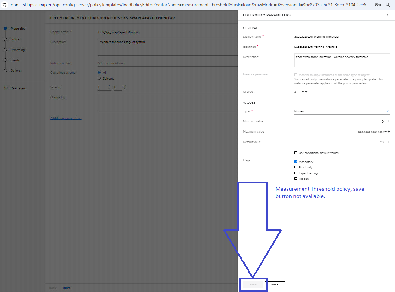 OBM: Numeric policy parameters cannot be saved in Measurement Threshold and Open Message ...