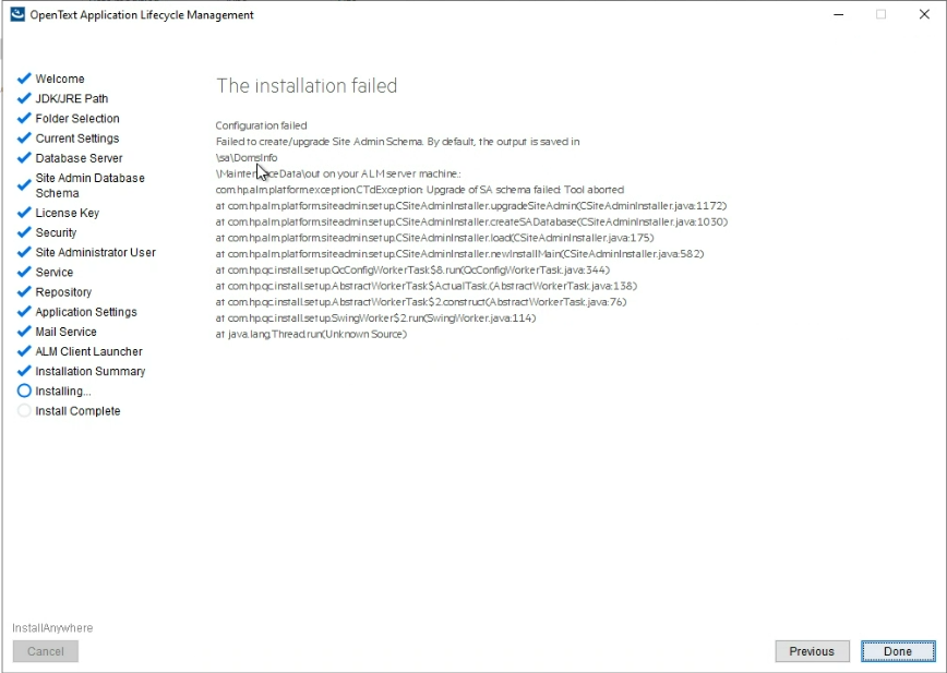 Unable to upgrade ALM from ALM 15 to ALM 24.1