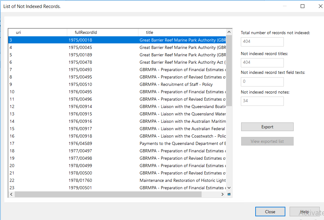 Retrieve list of Not Indexed Records from Content Manager SQL query