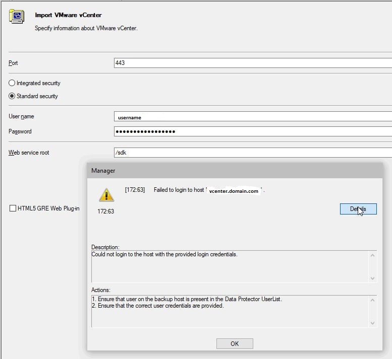 Import of VCenter client fails.