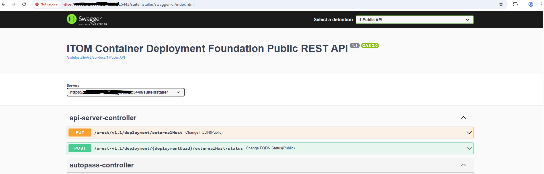 Unable to reach Arcsight suiteinstaller swagger ui - error displayed ...